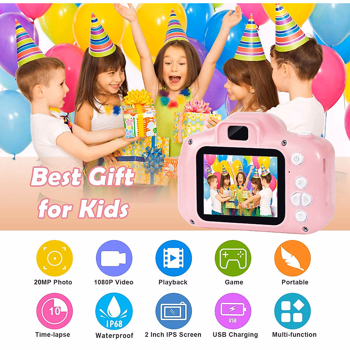 Agoigo Kids Waterproof Camera - Children Underwater HD Video Digital Camcorder, Portable Travel Toy for Toddler - Ideal Christmas Birthday Gifts for Boys Girls Age 3-12 with 32GB Card (Pink)