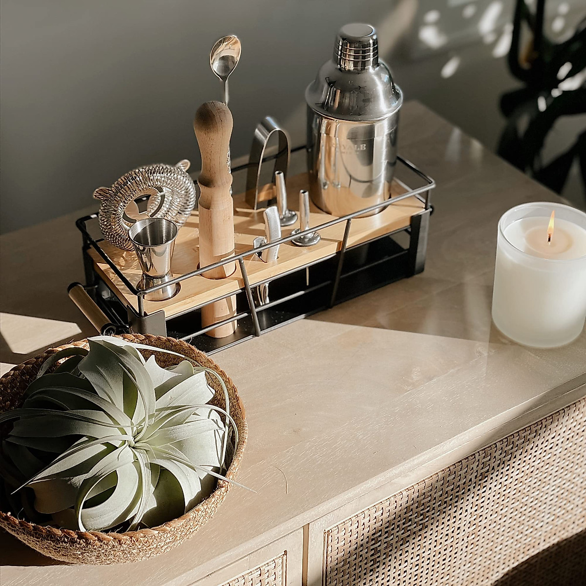 Mixology Bartender Kit with Stand | Home Bar Set with 25 Cocktail Recipes for Drink Mixing | Ideal Bartending Kit for Housewarming Gift | Premium Martini Cocktail Shaker Set with Bar Tools Accessories