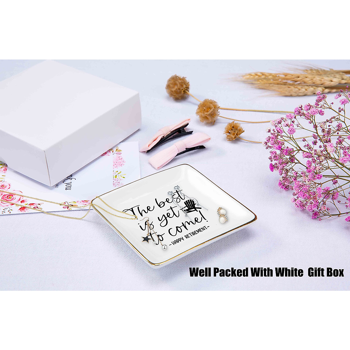 the Best is Yet to Come -Happy Retirement Gifts for Women –Ceramic Jewelry Holder Ring Dish Trinket Tray –Retirement Appreciation Gift -Gift for Mom Boss Co-workers, Teachers,Nurse,Friends,Wife,Sister
