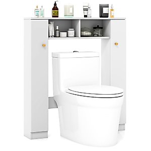 Giantex Over The Toilet Storage Cabinet, Double Door Freestanding Bathroom Organizer w/ 2 Open Compartments & 4 Adjustable Shelves, Bathroom Space Saver, Laundry Room Storage Rack (White)