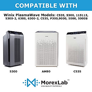 MorexLab 115115 Replacement Filter A for Winix PlasmaWave Air Purifier C535 9000 5000 5300 6300 5300-2 P300, 2 H13 1 True HEPA Filter + 4 Activated Carbon Pre-Filters