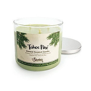 Tahoe Pine Scented Natural 3 Wick Candle, Essential Fragrance Oils, 100% Soy, Phthalate & Paraben Free, Clean Burning, 14.5 Oz.