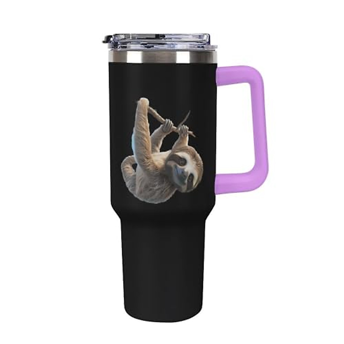Sloth 40 Oz Car Cup Stainless Steel Travel Mug Leak-Proof Insulated Tumbler with Handle Violet-style