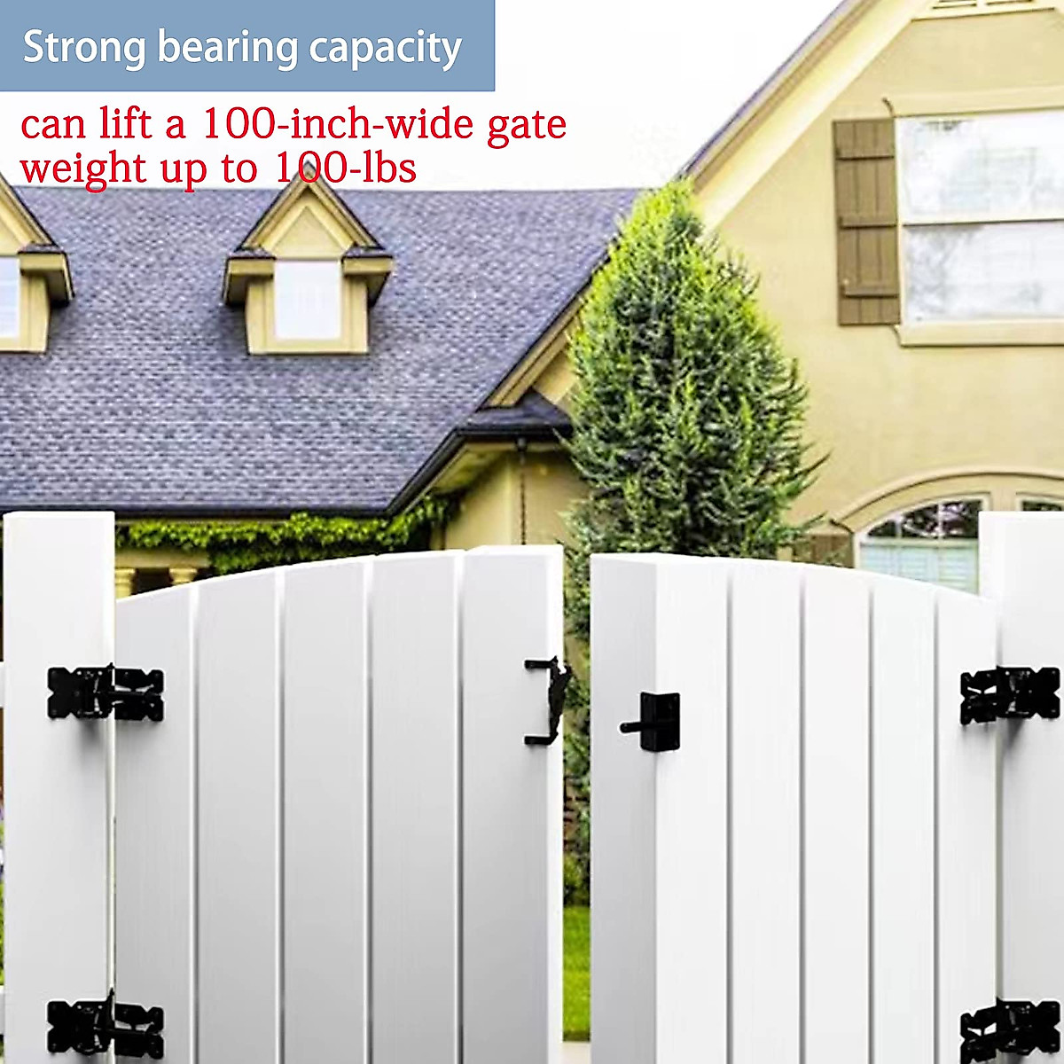 Heavy Duty Gate Hinges for Wooden Fences - 2 Pack, Adjustable Vinyl Gate Hinges with 28 Screws (Black)