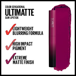 Maybelline Color Sensational Ultimatte Matte Lipstick, Non-Drying, Intense Color Pigment, More Berry, Warm Berry Purple, 1 Count
