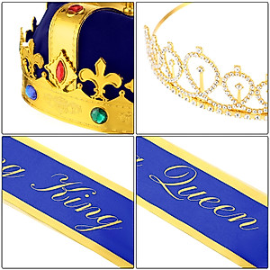 Bonuci Homecoming Party Supplies Prom Homecoming King and Queen Sashes Crowns Hat Rhinestone Tiara (Blue)