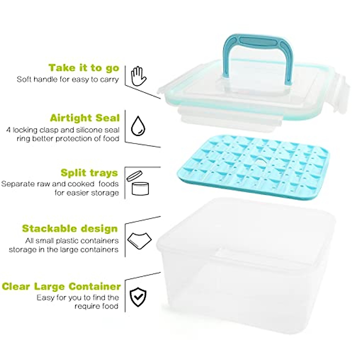 Food Storage Container with Lid Airtight, with 6 Individual BPA-Free Plastic Food Containers for Pantry Fridge Organization and Storage, Reusable Stackable Meal Prep Containers, Dishwasher Safe