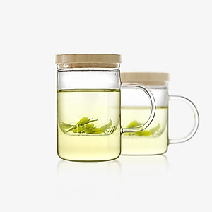 emoi Glass Tea Cup with Infuser and Lid, 12oz/350ml Tea Mug with Tea Steeper and Bamboo lid, Easy to use, Ideal for Tea Lovers to Make a Great Cup of Tea at Home or Office