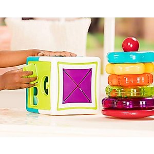 Battat – Sort & Stack Combo – 17-Piece Sensory Sorting Set – Activity Cube With Bead Maze – Educational & Dexterity Toys – 2 Years + – Shape Sorter Cube + Stacking Rings