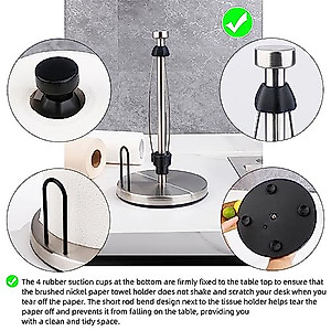 Paper Towel Holder Countertop, Stainless Steel Paper Towel Stand with Ratchet Mechanism for Kitchen Bathroom, One-Handed Operation Perfect Tear Paper Towel Roll Holder with Weighted Base (Black)