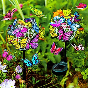 HTZNHXT Outdoor Solar Garden Butterfly Lights, Waterproof Butterflies Ground Lights, Multi-Color Changing LED Light for Yard, Garden, Deck, Lawn, Patio, Walkway Decor