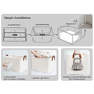 StorageWorks 45L Extra Large Fabric Storage Bins with PU Handles 2-pack, 55L Storage Bin, Decorative Closet Storage Box with Double-Open Lid