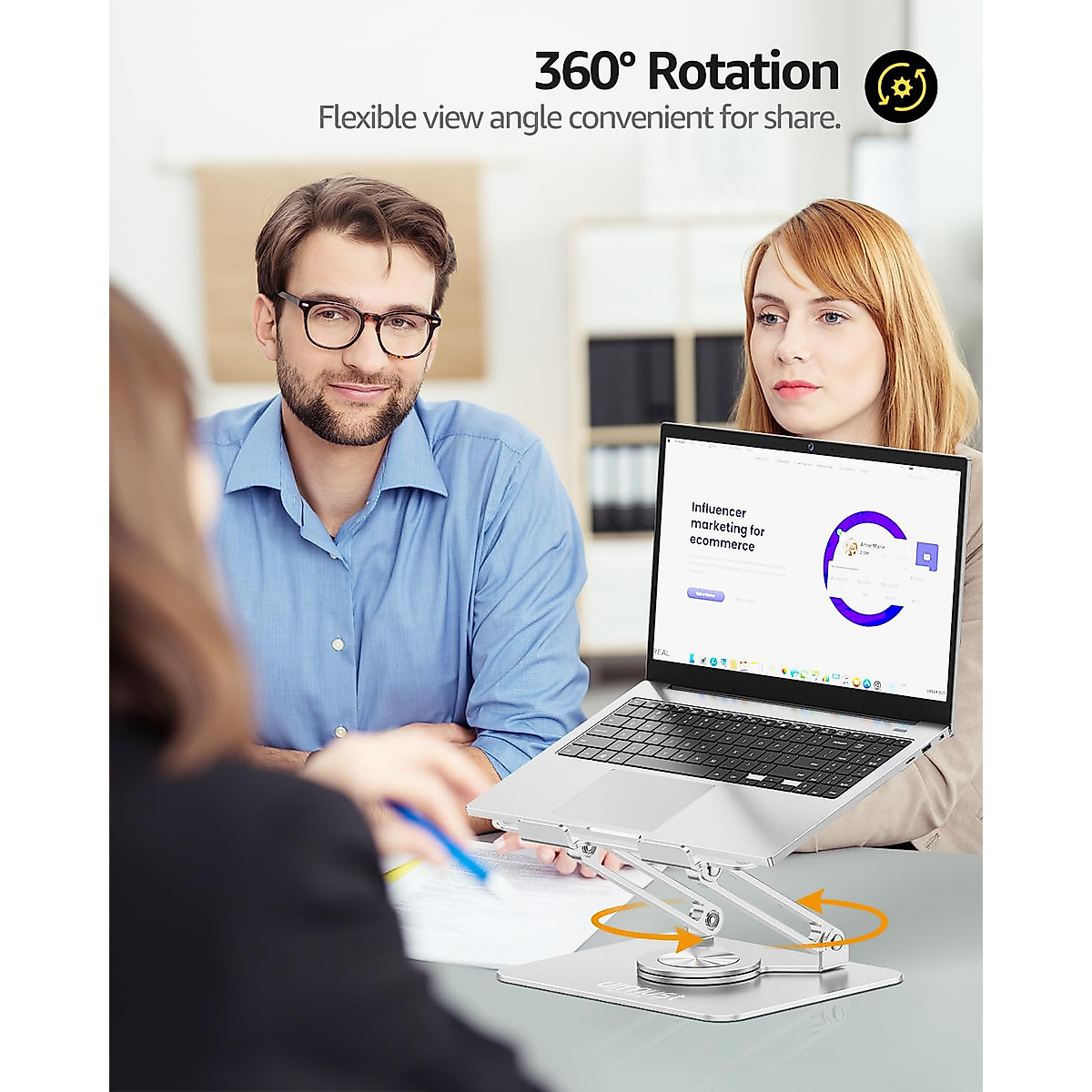 Urmust Laptop Stand for Desk with 360 Rotating Base, Computer Stand for Laptop Ergonimic Adjustable Laptop Riser for Desk Compatible with All Laptop 10 to 16 Inches