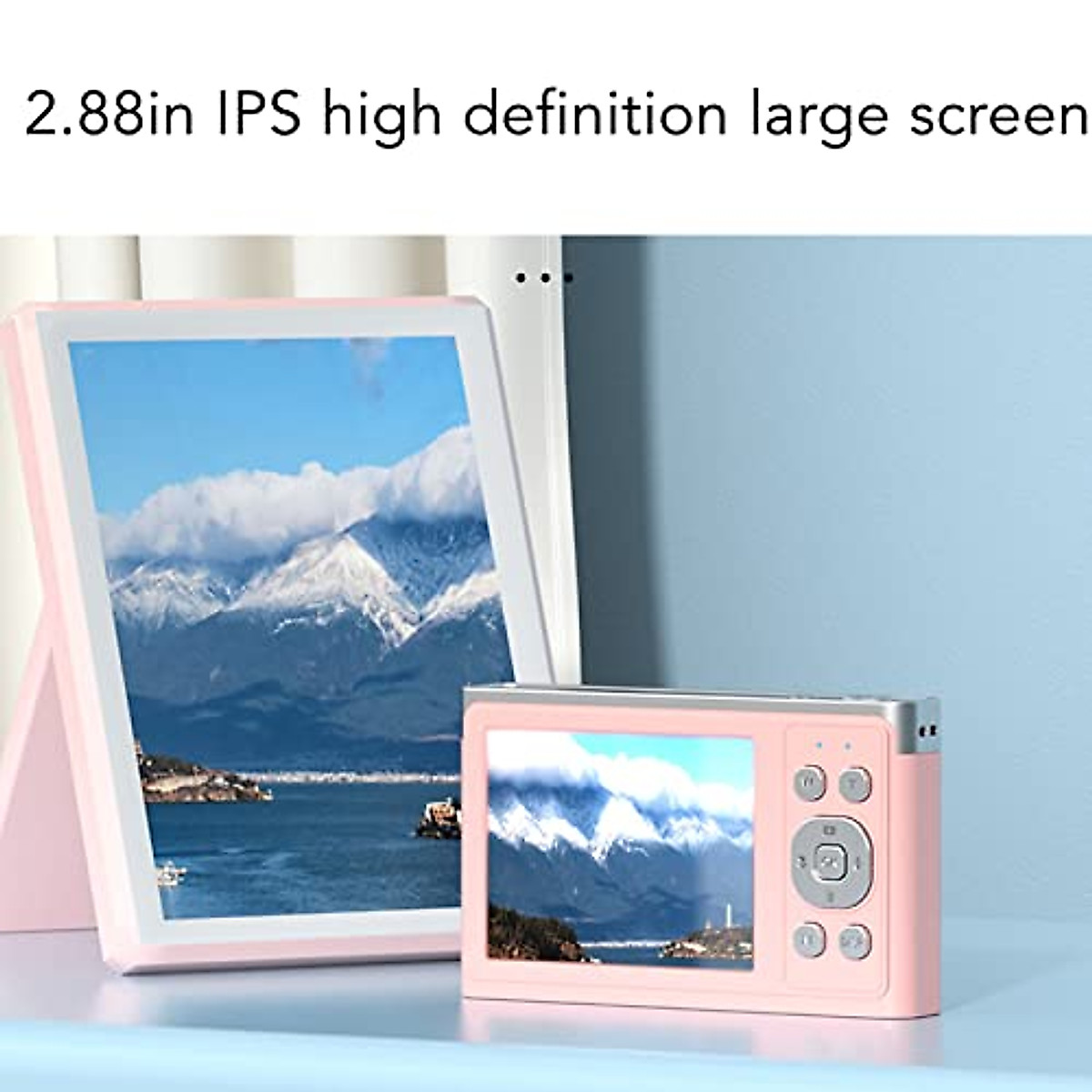 Mini Digital Camera, LED Fill Light 2.88in IPS HD Screen 4K Digital Camera 16X Zoom with Hand Strap for Shooting Pink