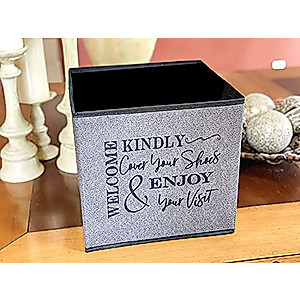 Shoe Cover Box - Welcome Guests to Please Cover Shoes. Indoor Foldable Storage Bin to Fill w/your Favorite Booties. For Homeowner, Real Estate Agent, Realtor Open House Supplies | 1 Grey & Black
