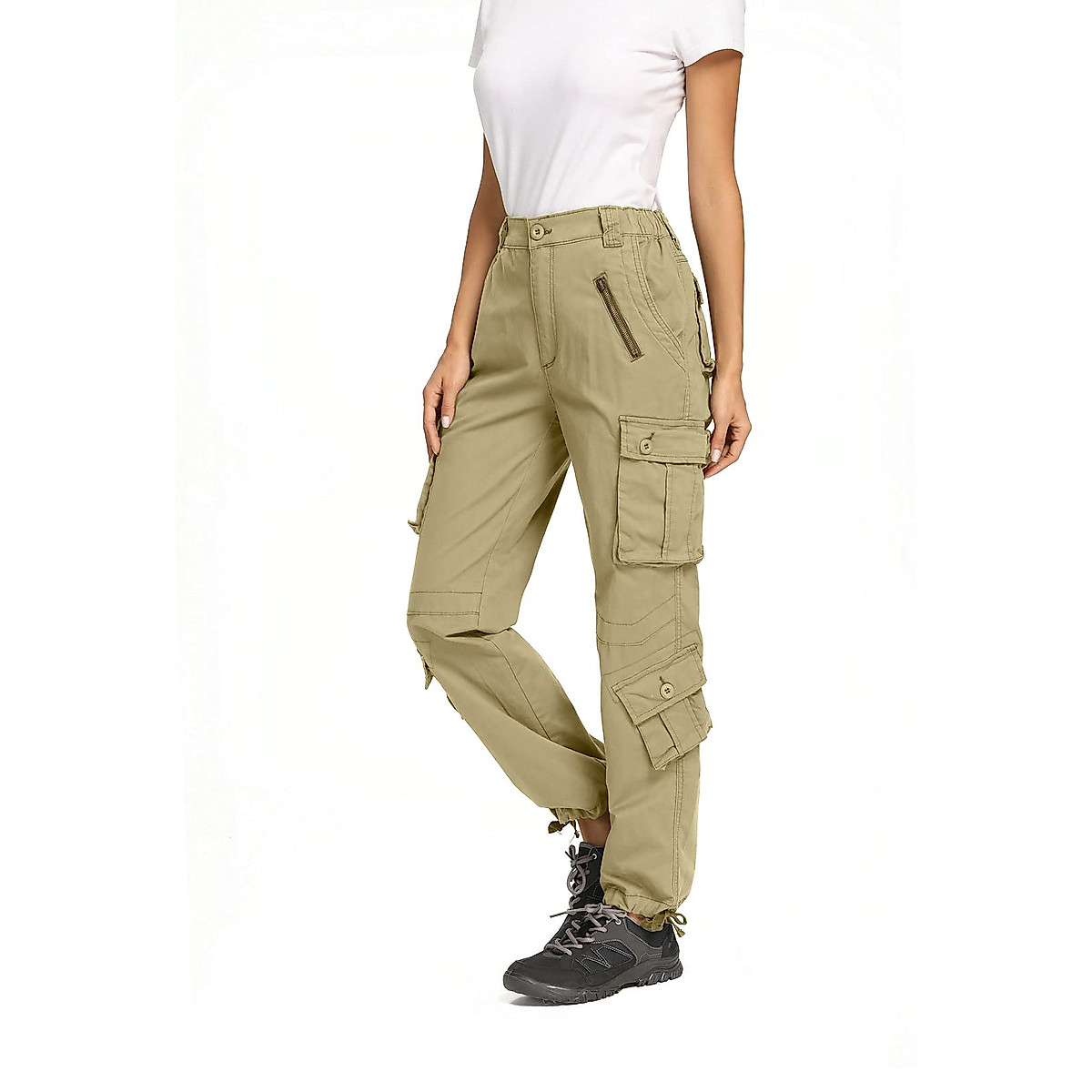 Raroauf Work Cargo Pants Womens Cotton Casual Military Combat Tactical Pants,Rip-Stop Outdoor Hiking Trousers Khaki US 10