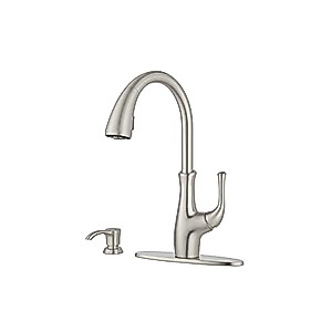 Pfister Vosa Kitchen Faucet with Pull Down Sprayer and Soap Dispenser, Single Handle, High Arc, Spot Defense Stainless Steel Finish, F5297VVGS