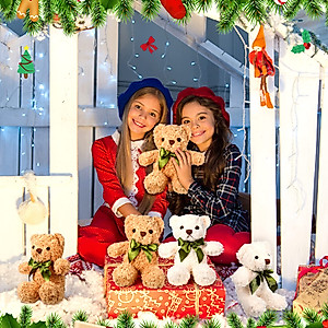 HyDren 18 Pack Bear Stuffed Animal Bulk 10 Inch Small Plush Stuffed Bears Toy with Bow Tie for Baby Shower Birthday Party Favors(Beige, White)