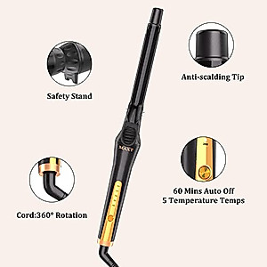 MAXT Curling Irons Waver Curling Wand Ceramic Tourmaline Hair Curler Dual Voltage Curlers Long Lasting Curls & Waves Hair Wand with 5 Heat Settings Glove Clips Include (3/4 Inch)