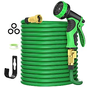 100ft Expandable Garden Hose with 10 Function Nozzles, New Water Hose with 50 Layers Innovative Nano Rubber, 3/4" Solid Brass Fittings, Flexible Hose Expanding Hose