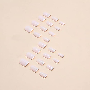 KSTBJN 24 Pcs Short Press on Nails Cute Square Fake Nails, Glitter Glue on Nails with Design Full Cover Stick on Nails Light Pink Acrylic Nails Glossy Artificial False Nails for Women DIY Manicure