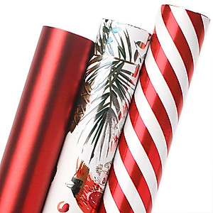 Ribbli Christmas Wrapping Paper 3 Rolls Red White Gift Wrapping Paper Vintage Christmas Candy Cane Printed Assortment - Mini Roll 17 inch x 120 inch(10 feet) Per Roll
