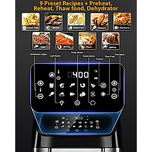 Air Fryer, 13 Quart Air fryer Oven with Rotisserie Function, 10 in 1 Electric Hot Oven with 8 Cooking Accessories and Recipe, 1700W Air Fryer Toaster Oven with 9 Presets, Preheat & Defrost Function