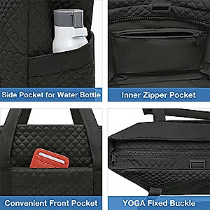 BAGSMART Large Tote Bag For Women, Shoulder Bag With Yoga Mat Buckle For Gym,Work,Travel,Black