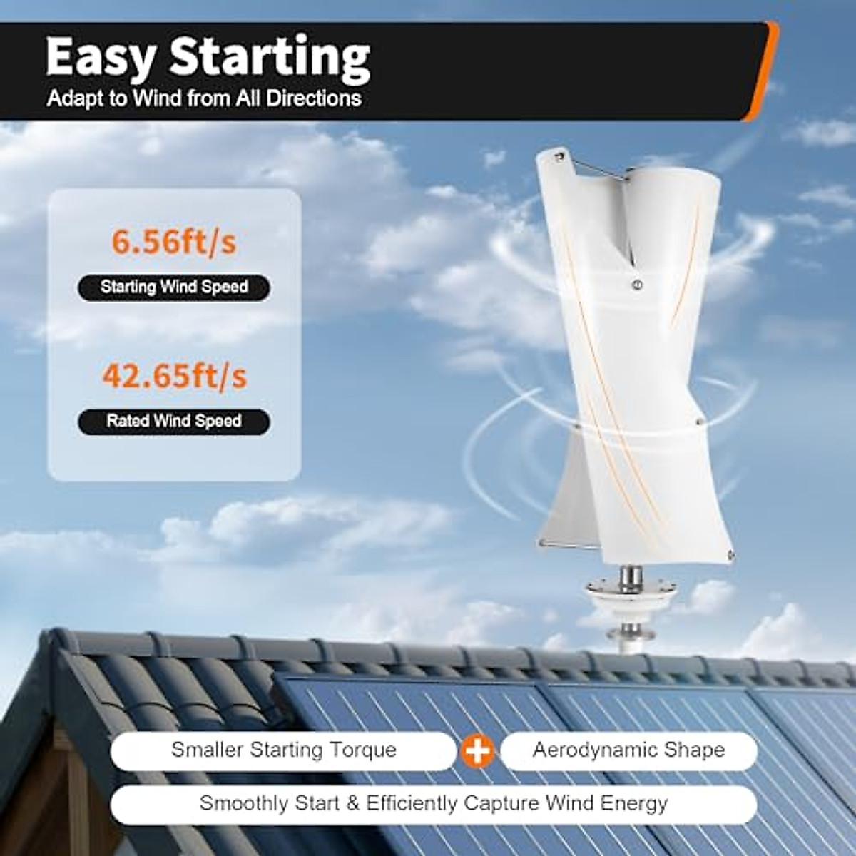 OUKANING 400W 12V Portable Vertical Helix Maglev Axis Wind Power Turbine Generator Kit with Charge Controller, 2 Blades, White