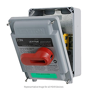 Leviton MS4X-303 30 Amp, 600 VAC, 3-Pole, Non-Fused Manual Motor Starter, Suitable as Motor Disconnect, Type 4X Thermoplastic Enclosure, IP67-Watertight