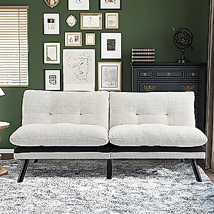 Anwick Futon Sofa Bed Convertible Futon Sleeper Couch, 71" Sleeper Sofa Bed with Adjustable Backrest, Modern Loveseat Couch for Compact Living Room, Apartment, Office (White)