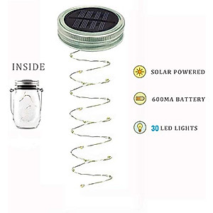 4Pack Solar Mason Jar Lights, Solar Lantern 30Leds Outdoor Glass Hanging String Lamp, Fairy Decoration for Garden Patio Yard Home