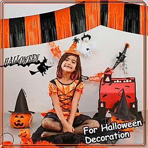 4 Pack 10 Feet Black Orange Halloween Parade Float Decorations for Trailer Car, Foil Fringe Tinsel Streamers Banner Garland for Halloween Graduation Homecoming Party Decoration (Black Orange)