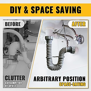 VIVIDA Sink Drain Pipe 1-1/2 inch, Flexible Sink Drain Pipe, 7.5"-17.7" Expandable Flexible P Trap for Bathroom Sink and Kitchen Sink, 1-1/4" Adapter Included, 1 PACK