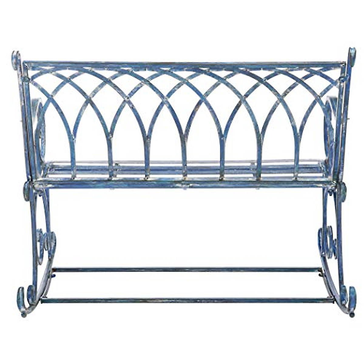 Safavieh Outdoor Collection Ressi Victorian Antique Patio Porch Entryway Backyard Rock Bench PAT5021C, Mossy Blue