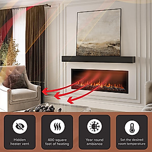Modern Ember Highmark 72 Inch Smart Linear Electric Fireplace - Premium Flame with 10 Colors, Sleek Hidden Vent Design, Install Recessed in-Wall or Wall-Mount, WiFi and Voice-Enabled