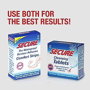 Secure Comfort Strips Waterproof Denture Adhesive - Customizable Fit, Extra Firm All Day Strong Hold for Lower Dentures - Zinc Free - 120 Strips (8 Pack)