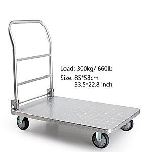 Platform Trucks Flatbed Cart Platform Truck with Foldable Handle and 360 Degree Swivel Wheels Steel Push Hand Cart for Loading and Storage Hand Truck Push Cart