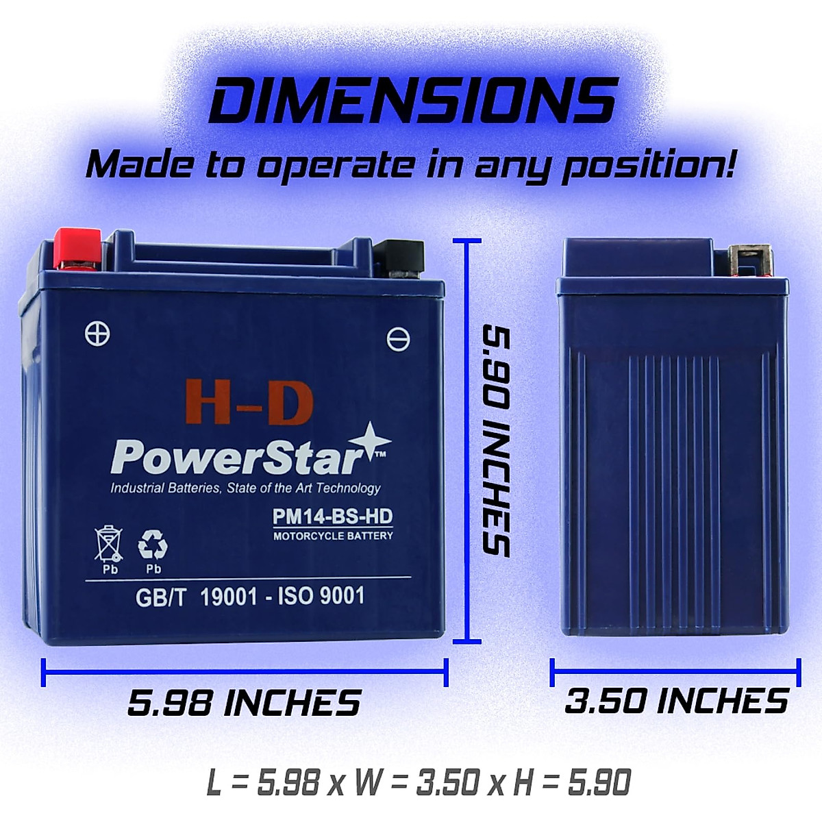 PowerStar FAYTX14 Battery Replaces YTX14-BS CYTX14-BS YTX14BS GTX14-BS, SEALED GEL AGM