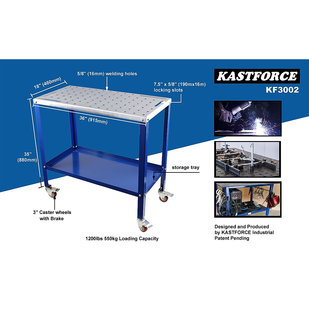 KASTFORCE KF3002 Rust-Free 36”×18” Welding Table 1200 lbs Loading Capacity, Wedling Cart Universal Work Table with 5/8" Holes, Top Thickness up to 10Ga, Withstands Heat up to 1600 Fahrenheit