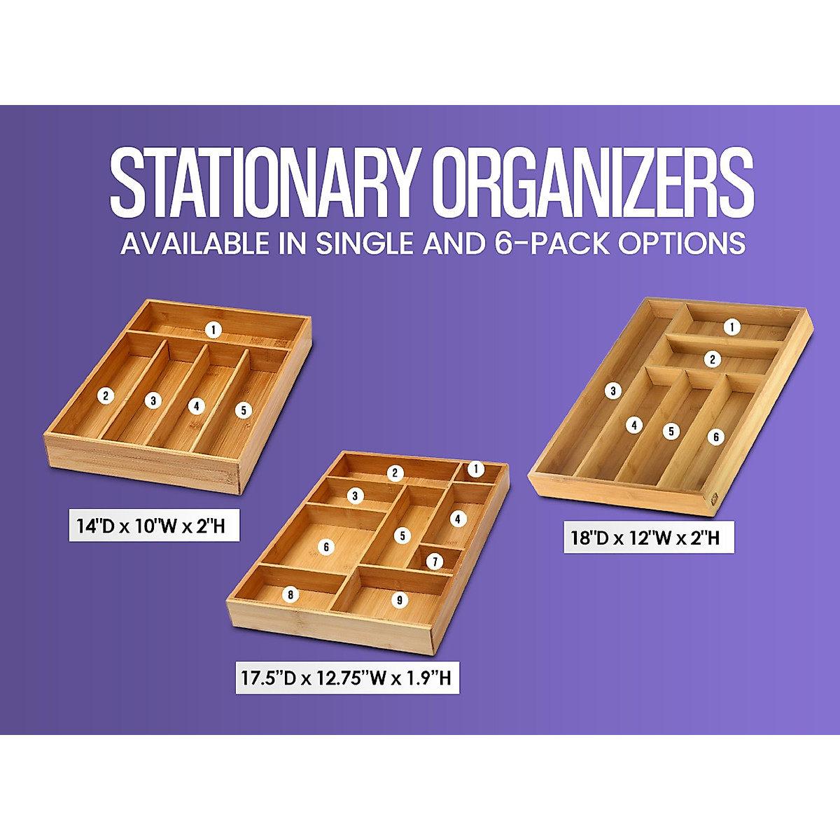 YBM Home Bamboo Cutlery Tray Flatware Silverware Drawer Organizer with 6 Compartments - 341