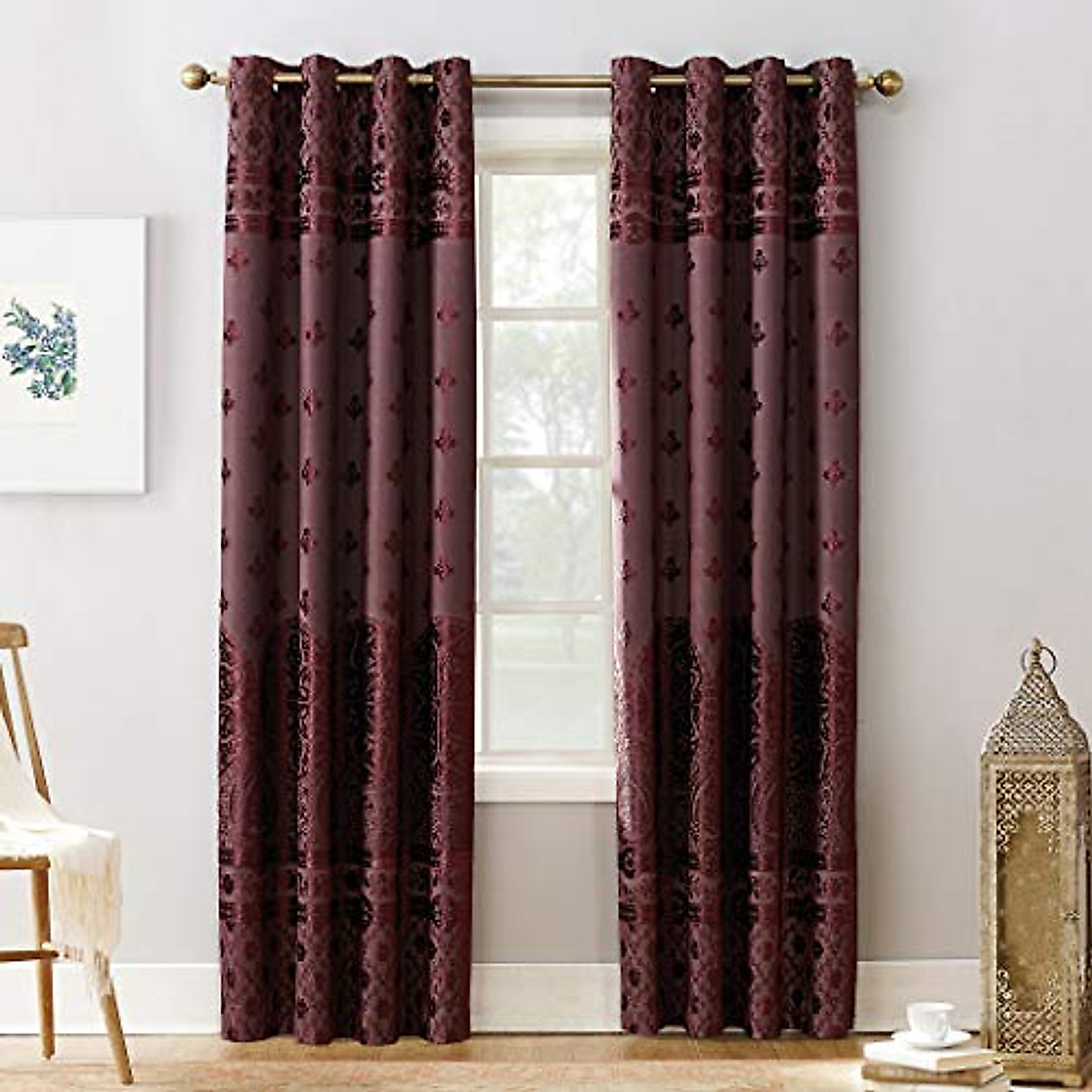Sun Zero Elidah Medallion Bonded Velvet Thermal Extreme Total Blackout Grommet Curtain Panel, 50" x 84", Merlot