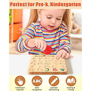 RUIZHUO Wooden Alphabet Tracing Board, Double-Sided Wood Letters Tracing Tool Learning to Write ABC Educational Montessori Toys Game Gift