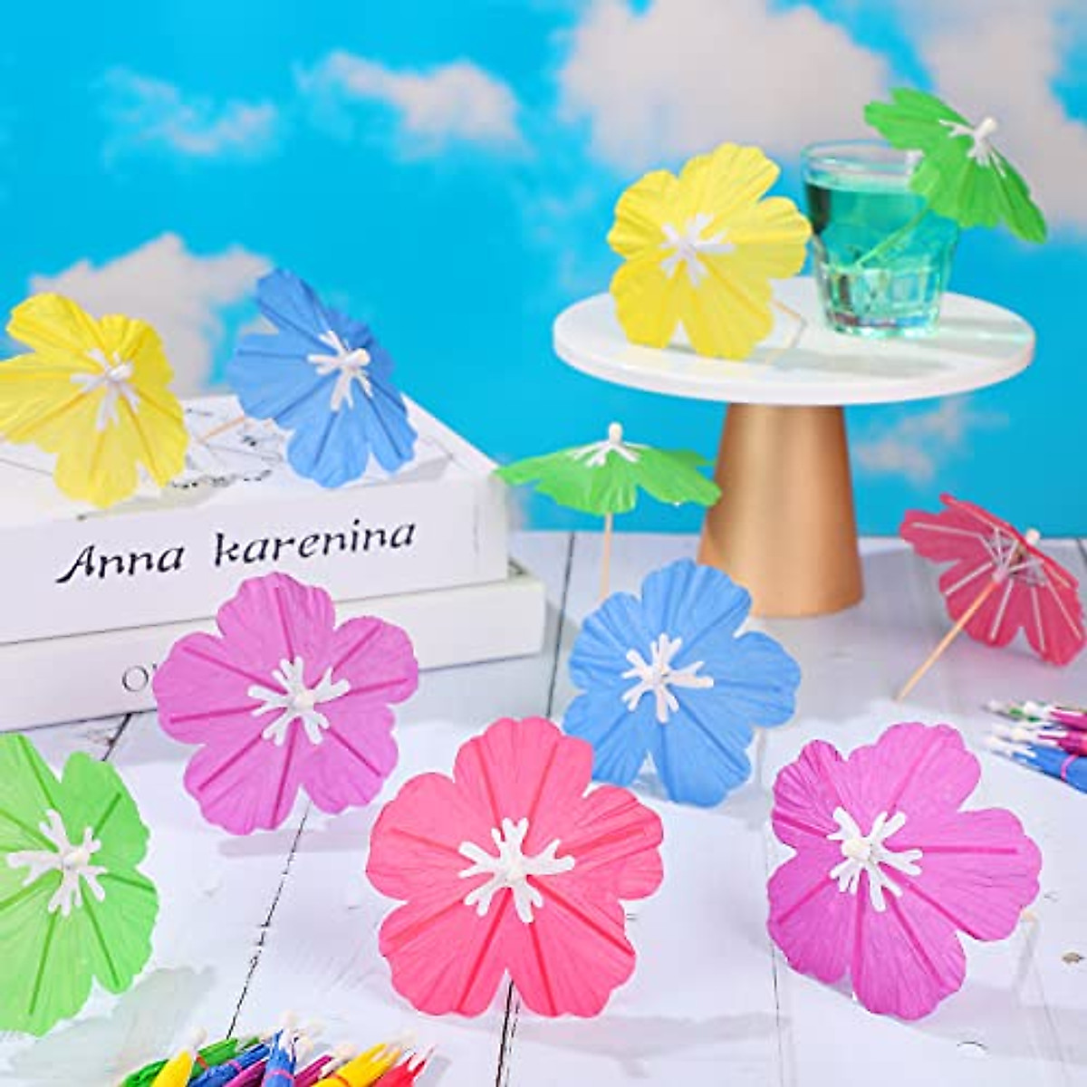Drink Umbrellas Cocktail Picks Parasol Cocktail Umbrellas Sticks with Wood Toothpicks for Summer Hawaiian Cupcake Toppers Umbrella Sticks Tropical Wedding Party Decor(150 Pieces)
