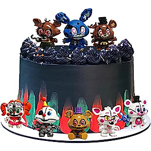 8 pcs Cake Toppers Gift for Kids, Freddy Five Nights Toys Cake Decorating, 2.3" - 3" with 50 PCS Waterproof Stickers for Party
