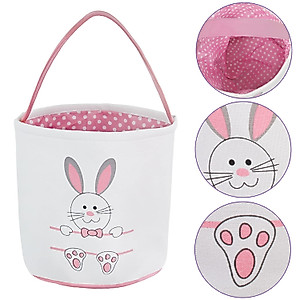 Easter Bunny Basket Egg Bags for Kids Canvas Tote Bags Buckets for Easter Eggs Personalized Candy Egg Basket with Rabbit Print Easter Tote Bag Party Candy Storage Decoration（2pcs）