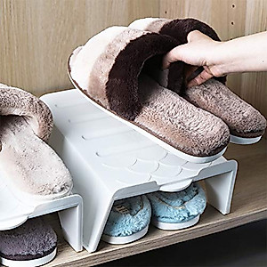 Happyyami Shoe Slots Organizer Space Saver Double Shoe Rack Storage Holder for Closet Shoe Stacker for Sneaker High Low Heels Boots Flats Sandals (White)