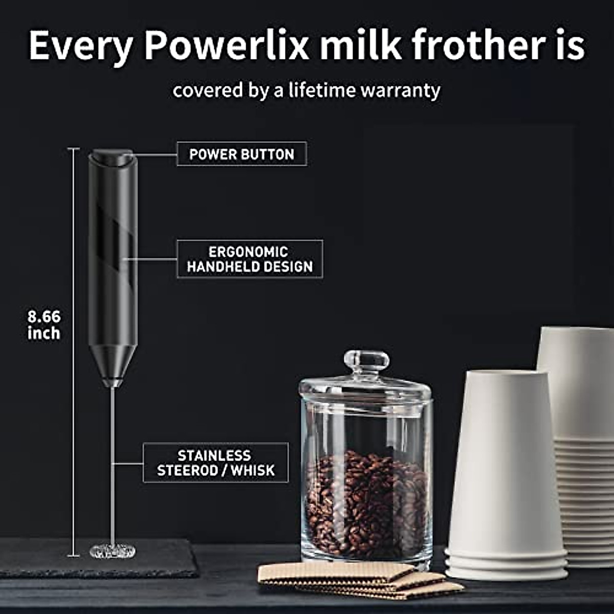 Milk Frother for Coffee, Handheld Frother Electric Whisk, Milk Foamer, Mini Mixer and Coffee Blender Frother for Latte, Matcha, Cappuccino, Hot Chocolate, Battery Operated Mini Drink Mixer