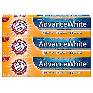 ARM & HAMMER Advanced White Extreme Whitening Toothpaste, TRIPLE PACK (Contains Three 6 Ounce Tubes) -Clean Mint - Fluoride Toothpaste (Pack of 3)