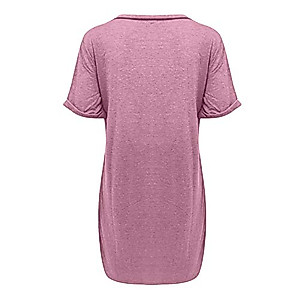 Wodceeke Women's 2021 Summer Boho Maxi Dress V-Neck Short Sleeve Solid Color Dress Plus Size Maternity Prom Dress (Pink, XL)